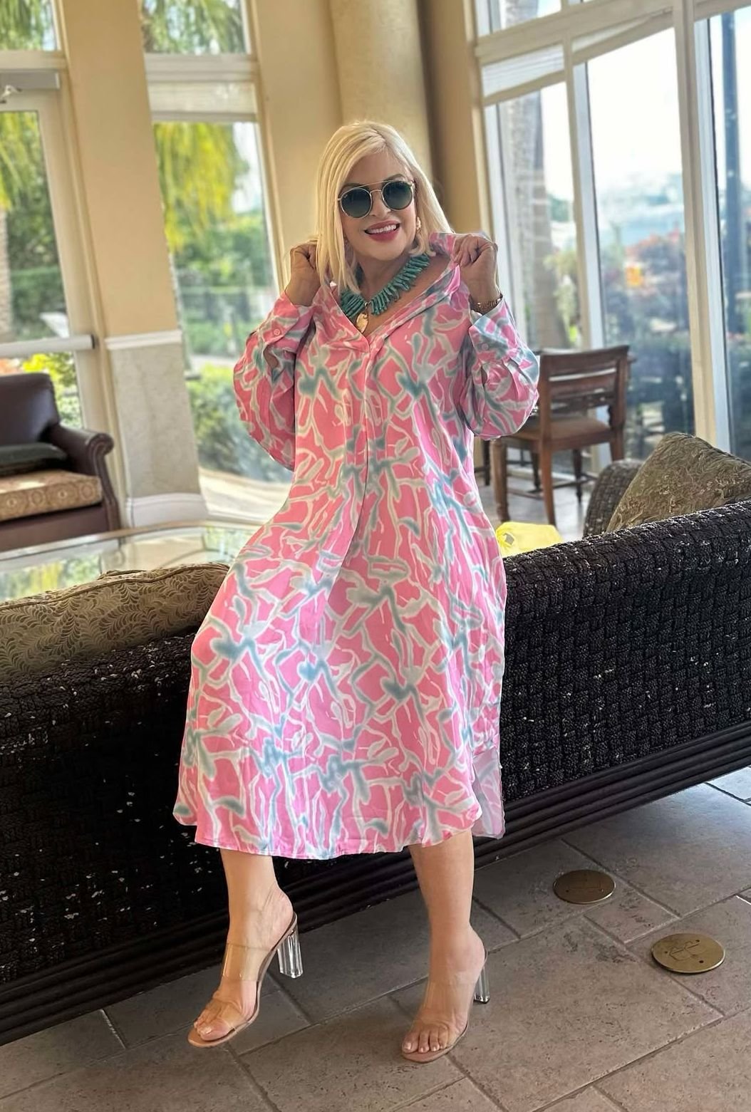 Vestido Midi de Seda Satinada Italiana con Estampado Abstracto y ...